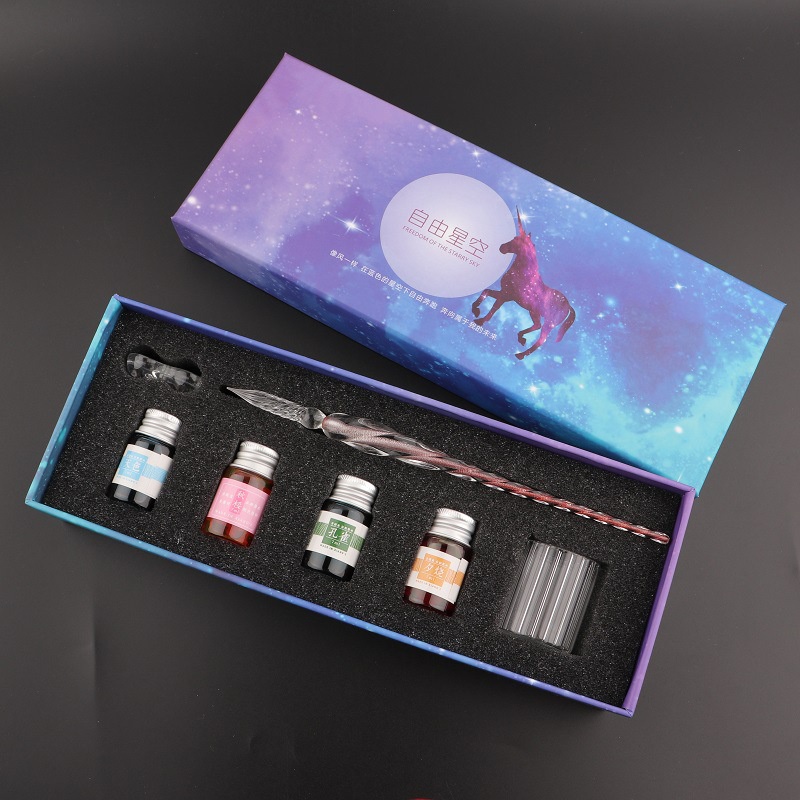 *A台中店80元* 玻璃筆禮盒 彩色墨水 禮星空 夢幻彩虹 玻璃蘸水筆 玻璃沾水筆 筆架 玻璃筆 交換禮物 禮物 文具 | 蝦皮購物