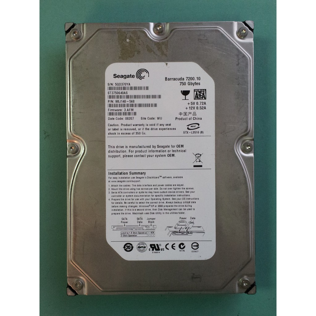 Seagate希捷 3.5吋 750GB(750G) SATA硬碟 ST3750640AS (少用良品) B411 | 蝦皮購物