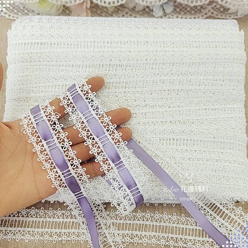 《iAsa愛莎の》手作材料 日單雙邊小花朵精細水溶花邊(可穿絲帶)diy服裝洛麗塔拼接 | 蝦皮購物