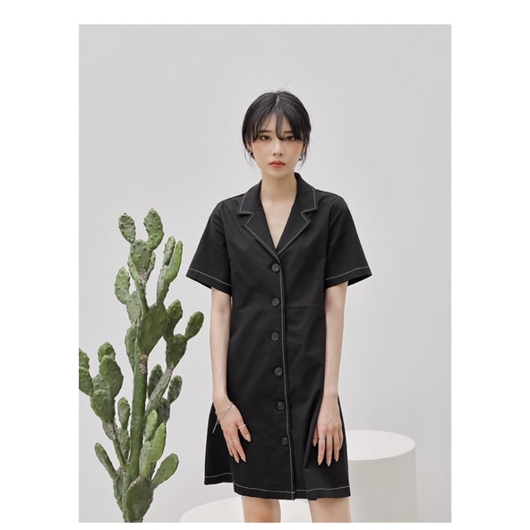 (二手) CodiBook common unique 縫線點綴翻領排扣短洋裝 韓拍 正韓 | 蝦皮購物