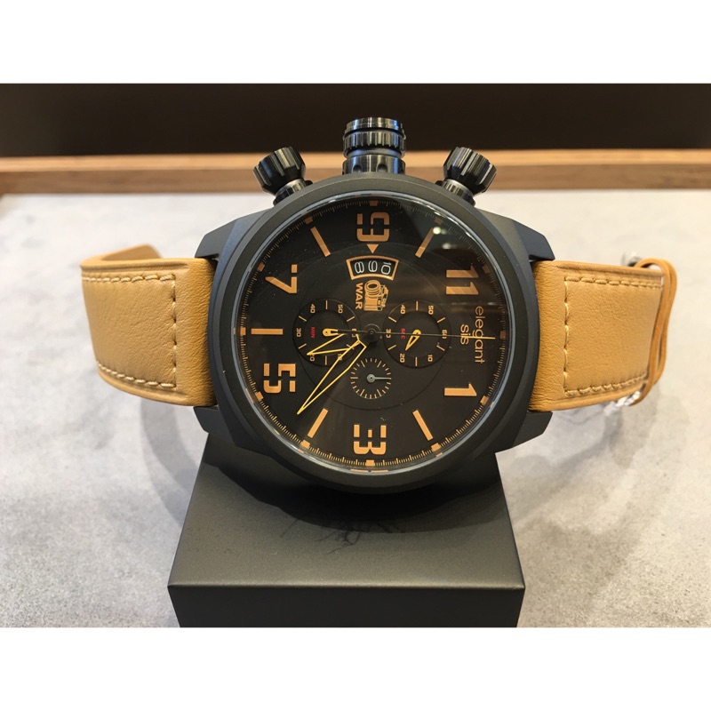 可議價!!!elegantsis JT48戰地記者-全新公司貨 咖啡色皮帶 左冠錶 | 蝦皮購物