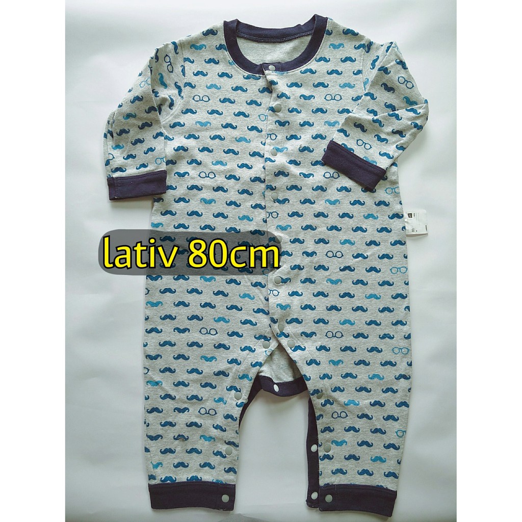 二手嬰幼兒服飾 - 包屁衣 lativ 80 CM (灰- 鬍子) | 蝦皮購物