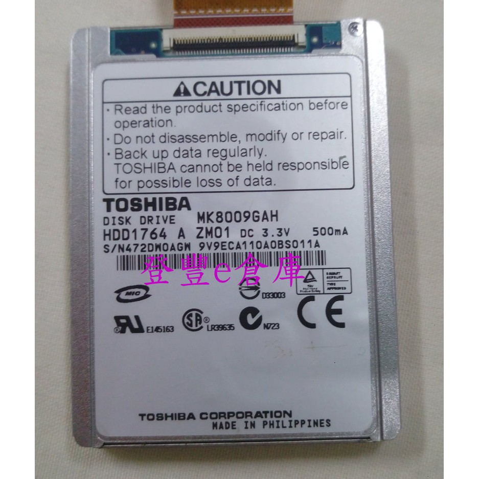 【登豐e倉庫】 Y334 附排線 Toshiba MK8009GAH 80G ZIF UDMA/100 1.8英寸 硬碟 | 蝦皮購物