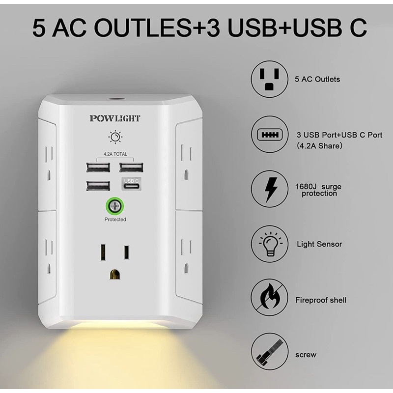 歐緣代購🇺🇸 Addtam USB-C 壁式充電器 3A 5插座 4USB | 蝦皮購物