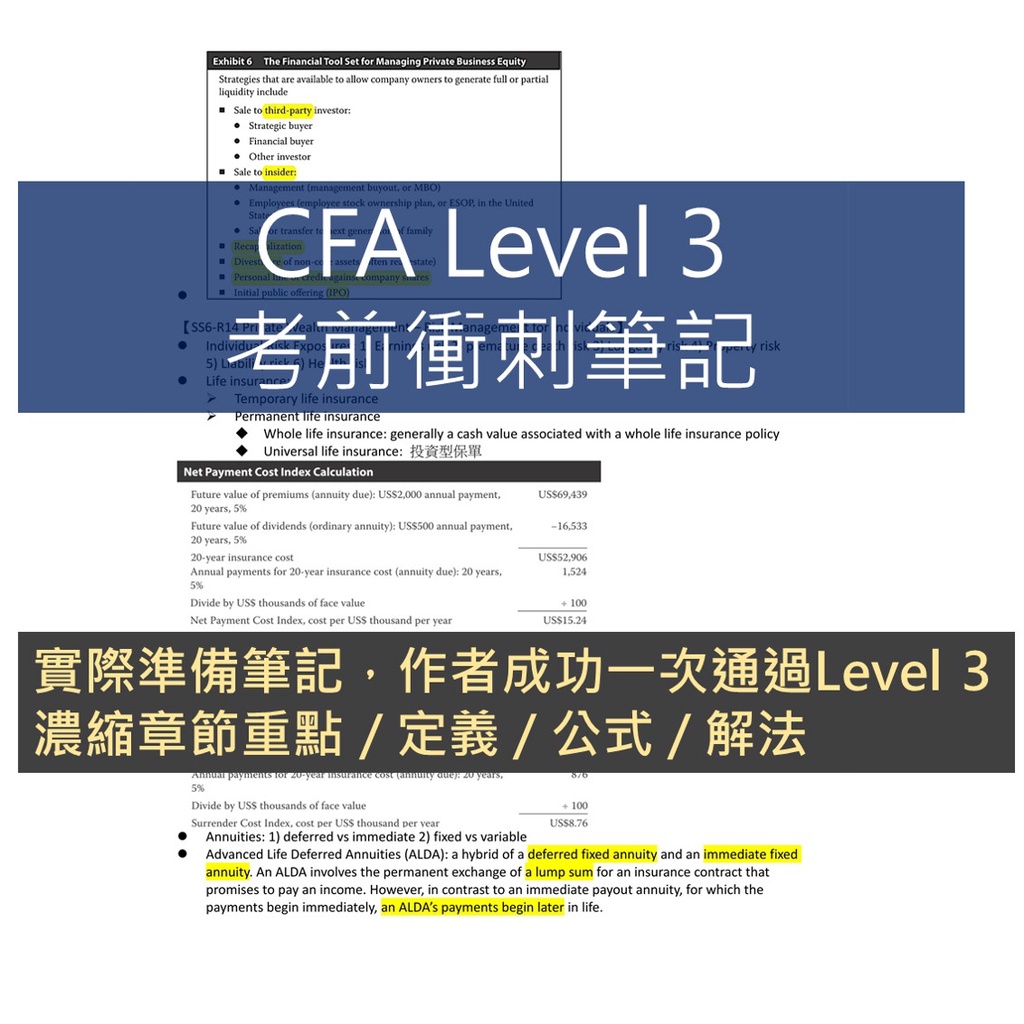 【CFA】Level 3考試筆記 最濃縮精華 定義公式考前衝刺就靠這本 | 蝦皮購物