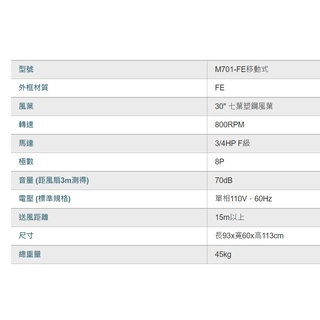 M701-FE 30吋移動式通風機 畜牧風扇 抽送風機 排風機廠房散熱風扇 抽風機 工廠通風 渦流式強力送風機(移動 | 蝦皮購物