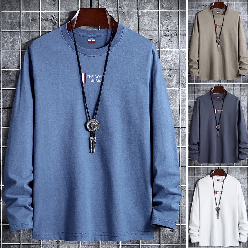 【S-4XL】長袖t恤男士春秋季潮流ins學生棉體恤打底衫男上衣 大學T 男女同款韓版大學T 男生素色打底衫 | 蝦皮購物