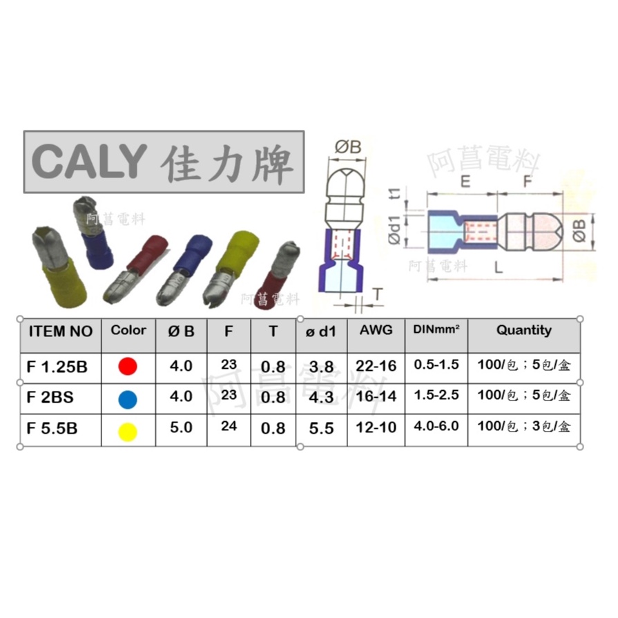 【含稅附發票】CALY 佳力牌 子彈型絕緣端子 F1.25、F2、F5.5 子彈端子 絕緣端子 公母端子 絕緣子彈端子 | 蝦皮購物