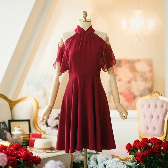 🎀 Hanagirl 🎀 正韓洋裝👗👗 名媛奶茶色約會 仙氣 雪紡洋裝 露肩洋裝 婚禮洋裝 禮服 E058 | 蝦皮購物