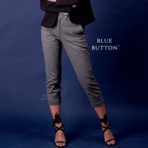 Korz X BlueButton 智能 Chino 腳踝褲呈現修身緊身彈力正式辦公褲灰色 | 蝦皮購物