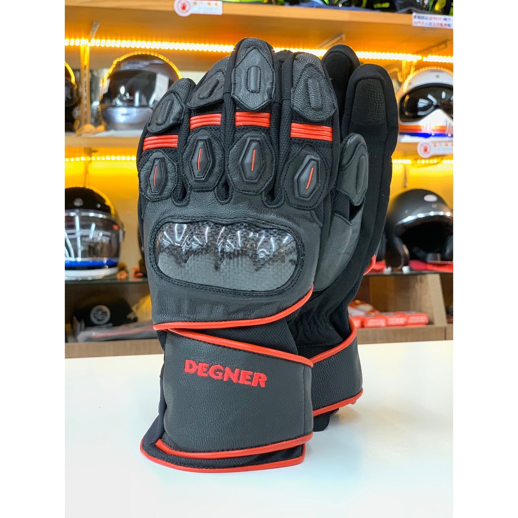 任我行騎士部品 Degner TG-62 皮布混合 碳纖維 可觸控 Kyoto 長版 防摔手套 #黑紅 TG62 | 蝦皮購物