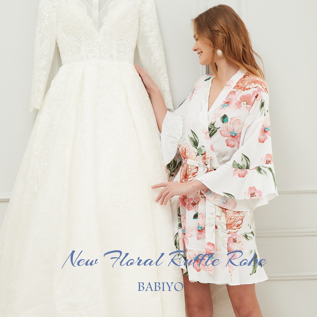 BABIYO 台灣現貨+預購 客製化繡字預購 晨袍 睡袍 睡衣趴 新娘睡袍 伴娘晨袍 伴娘禮物 雪白牡丹花絲棉睡袍 | 蝦皮購物