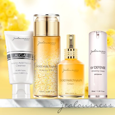 Jealousness 婕洛妮絲~日間縮時保養組(洗面乳100ml+最強素顏霜30ml+精華化妝水120ml+蠟菊修護精 | 蝦皮購物