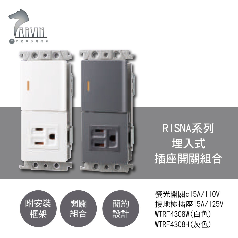 國際牌 Panasonic RISNA 系列 埋入式螢光燈開關 接地極插座 組合 WTRF4308 | 蝦皮購物