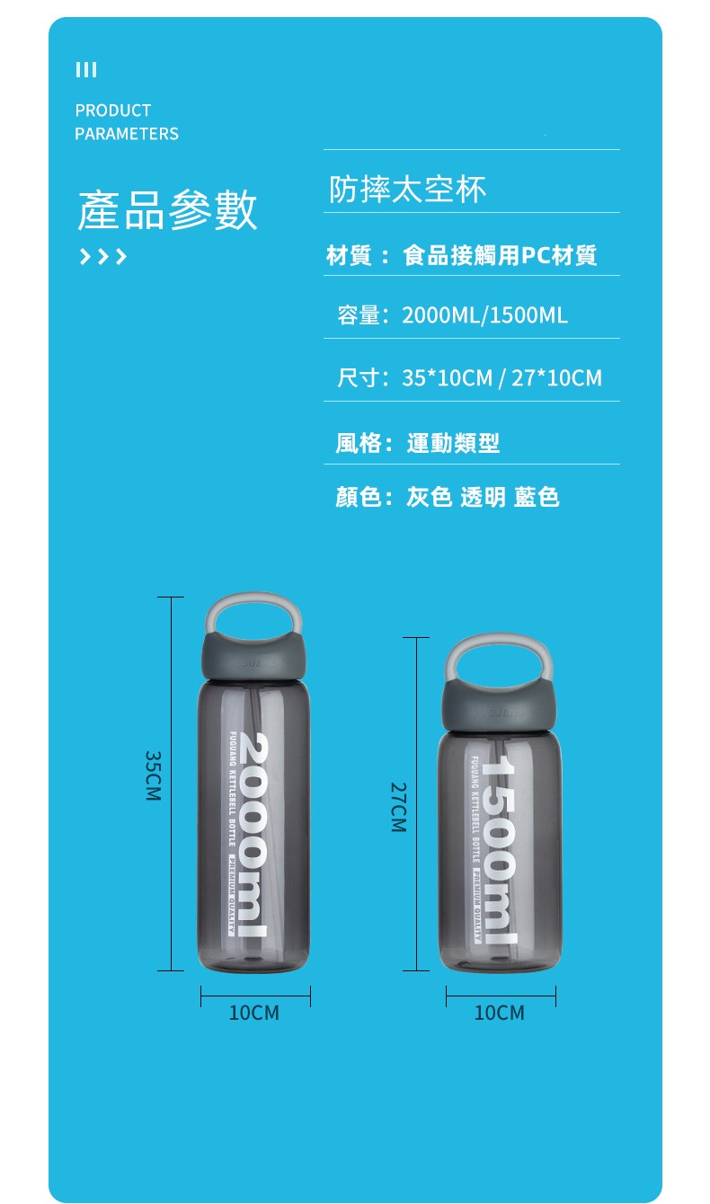 免運 運動水壺 2000ml 水壺 1500ml 吸管/直飲水壺 2000cc水壺 大容量水壺 健身防摔水壺 | 蝦皮購物