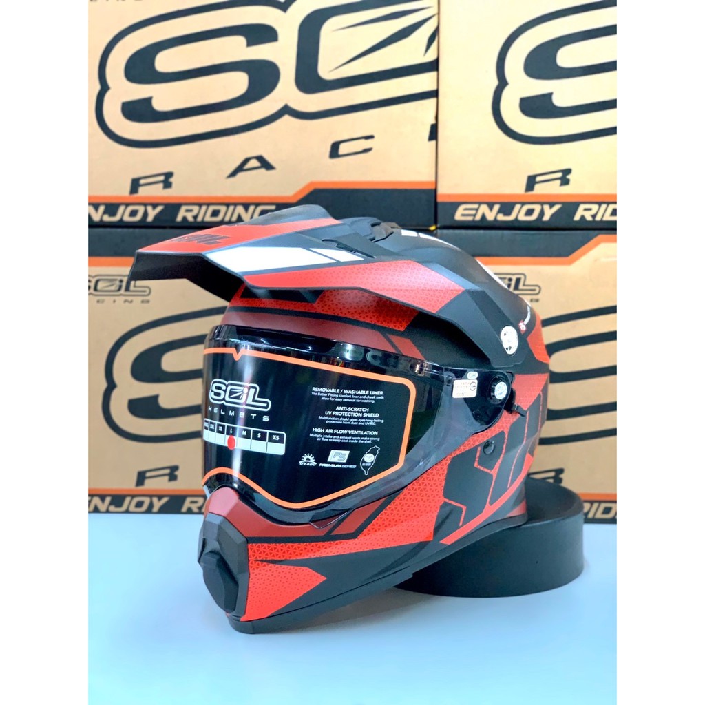 任我行騎士部品 SOL SS2P 越野帽 全罩 多功能帽 內藏墨鏡 安全帽 太空漫遊 消光黑紅 SS-2P | 蝦皮購物