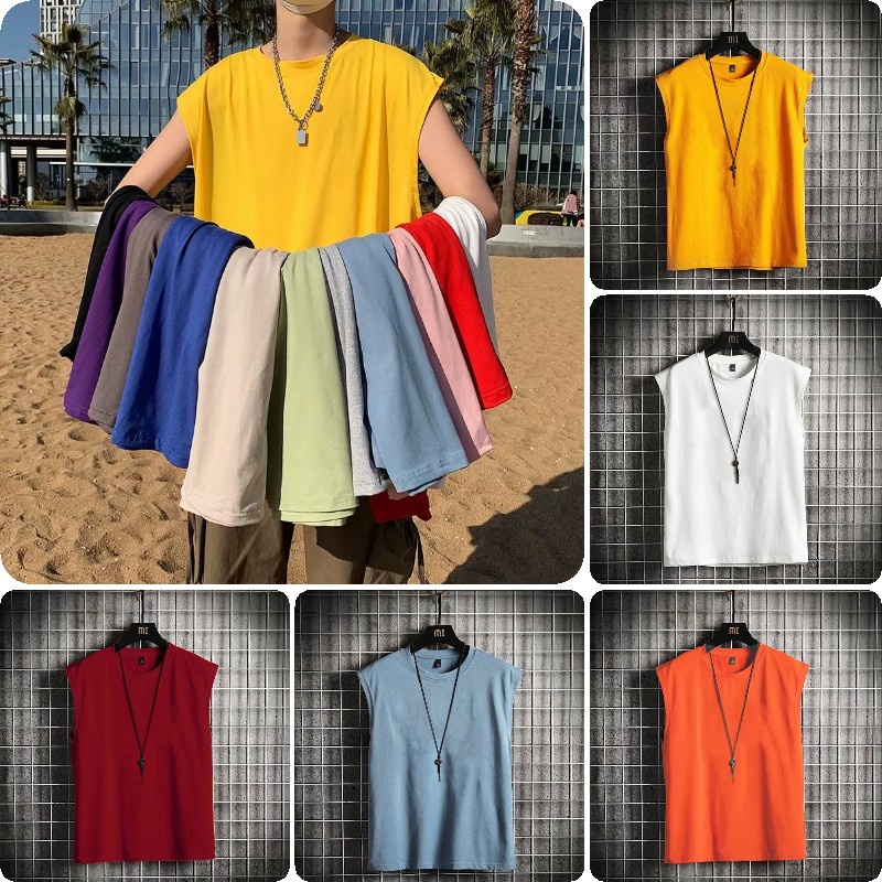 籃球運動背心男 無袖T恤【M-5XL】潮牌ins夏季純色無袖上衣男 潮流個性寬松港風健身坎肩體恤衫男@名匯衣社男裝 | 蝦皮購物