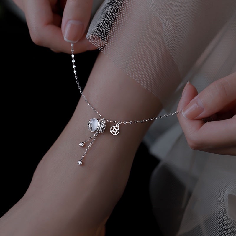 《現貨》香港正生純銀 925純銀 招財福袋錢幣腳鍊 純銀腳鍊 銀腳鍊 貓眼 足鍊 瓦片 晶石 正生銀飾 純銀飾品 | 蝦皮購物