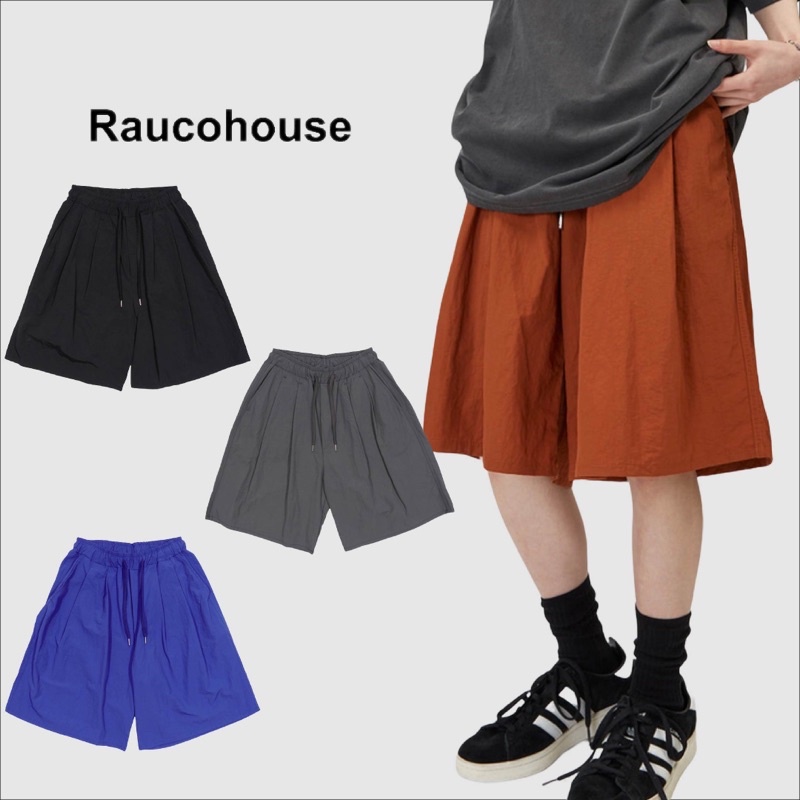 【JIN】 韓國 Raucohouse 闊口寬鬆滑面尼龍短褲 尼龍 多色 寬鬆 滑面 短褲 下身 | 蝦皮購物