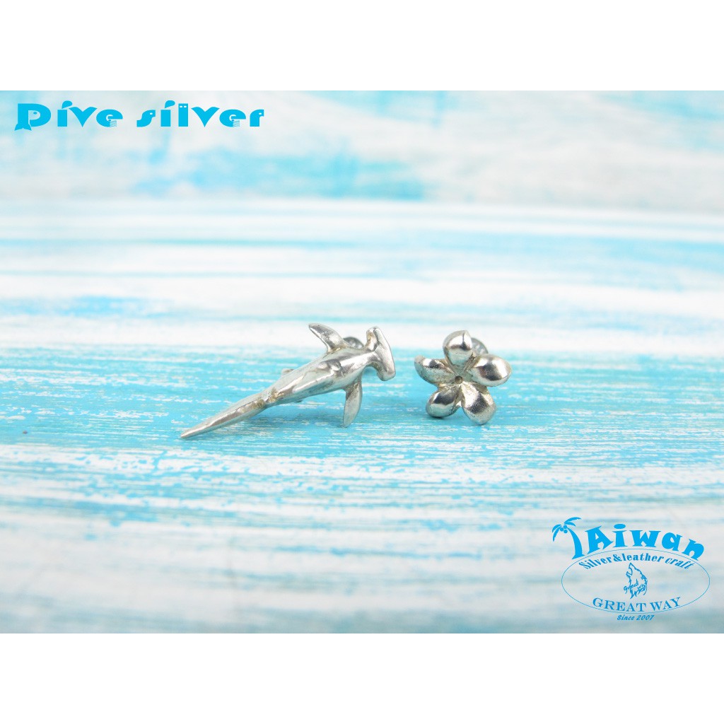 【Diving silver】925銀海洋潛水銀飾--迷你3D鎚頭鯊耳環 | 蝦皮購物