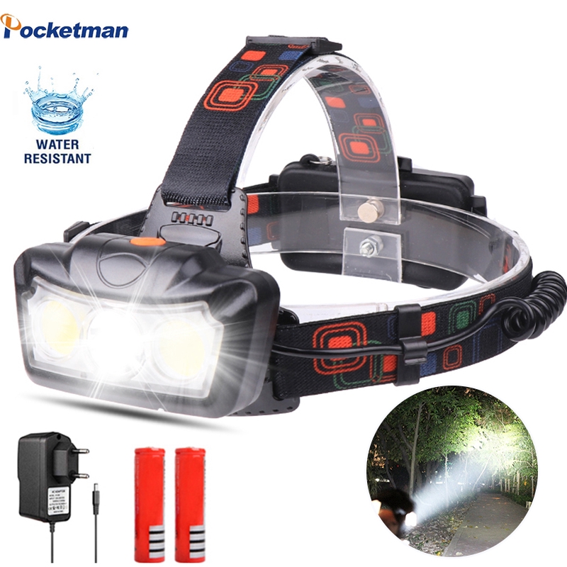 4000LM LED頭燈T6 + COB LED頭燈頭燈手電筒手電筒頭燈使用2 * 18650電池進行露營 | 蝦皮購物