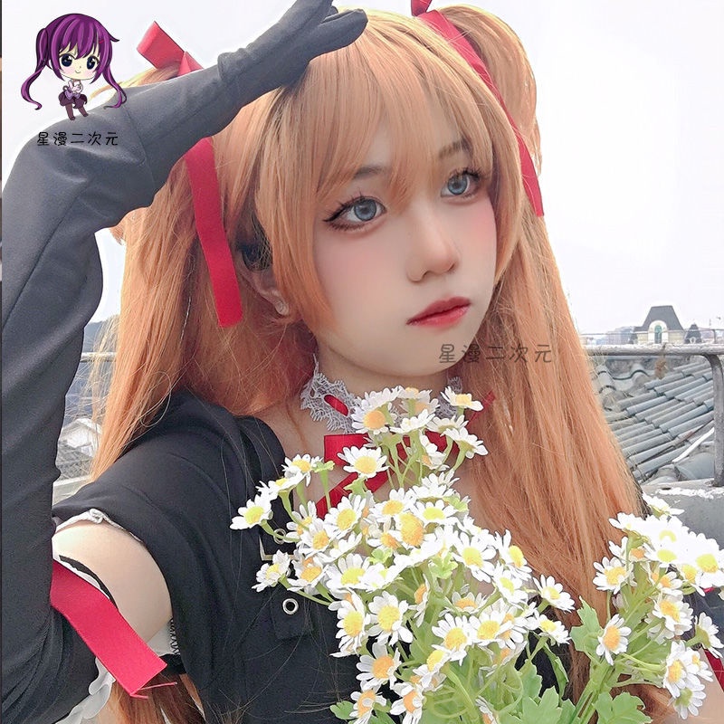 cos系列 EVA 新世紀福音戰士 明日香 cos假發 虎口夾雙馬尾 漫展假發 福音戰士cos服裝全套 動漫周邊 | 蝦皮購物