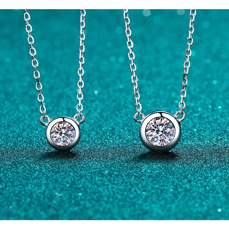 925純銀鍍pt950金項鍊泡泡1克拉莫桑石項鍊鎖骨鏈女 | 蝦皮購物