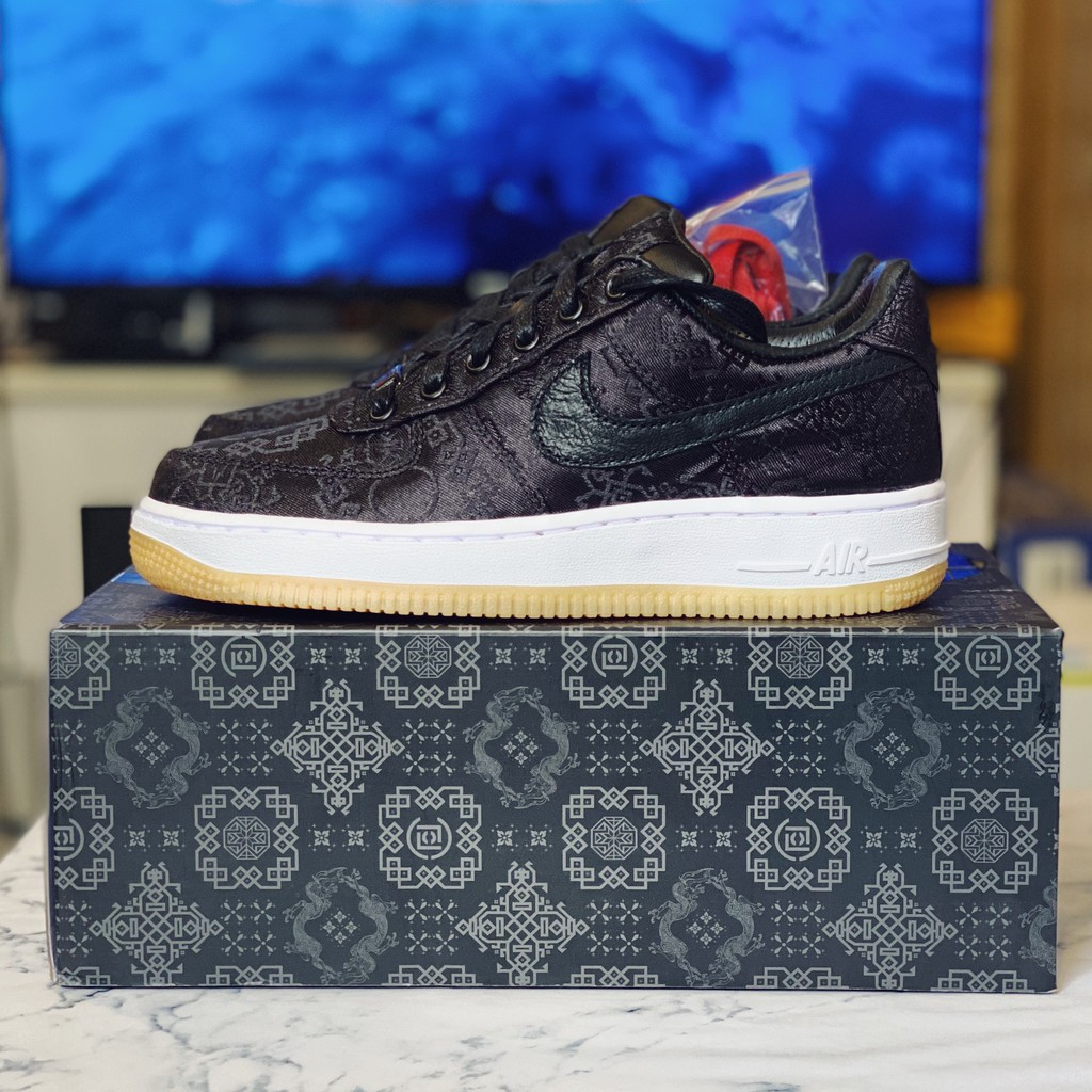 台灣公司貨 us4.5 Nike Air Force 1 CLOT Fragment 閃電 黑絲綢 TS GD 黑漆小花 | 蝦皮購物