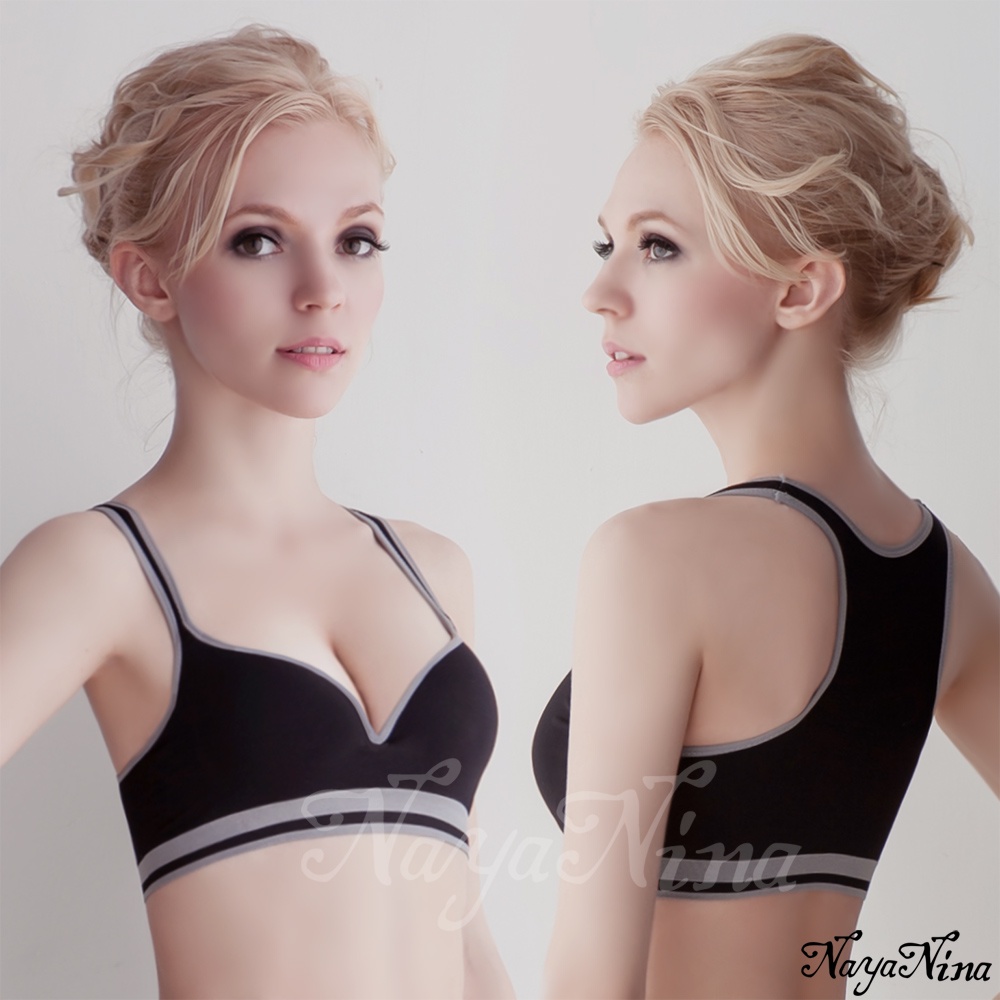 【台灣現貨 24H】★深V羽型胸墊無鋼圈工字背運動內衣(黑配灰邊)【CanBuy】 | 蝦皮購物