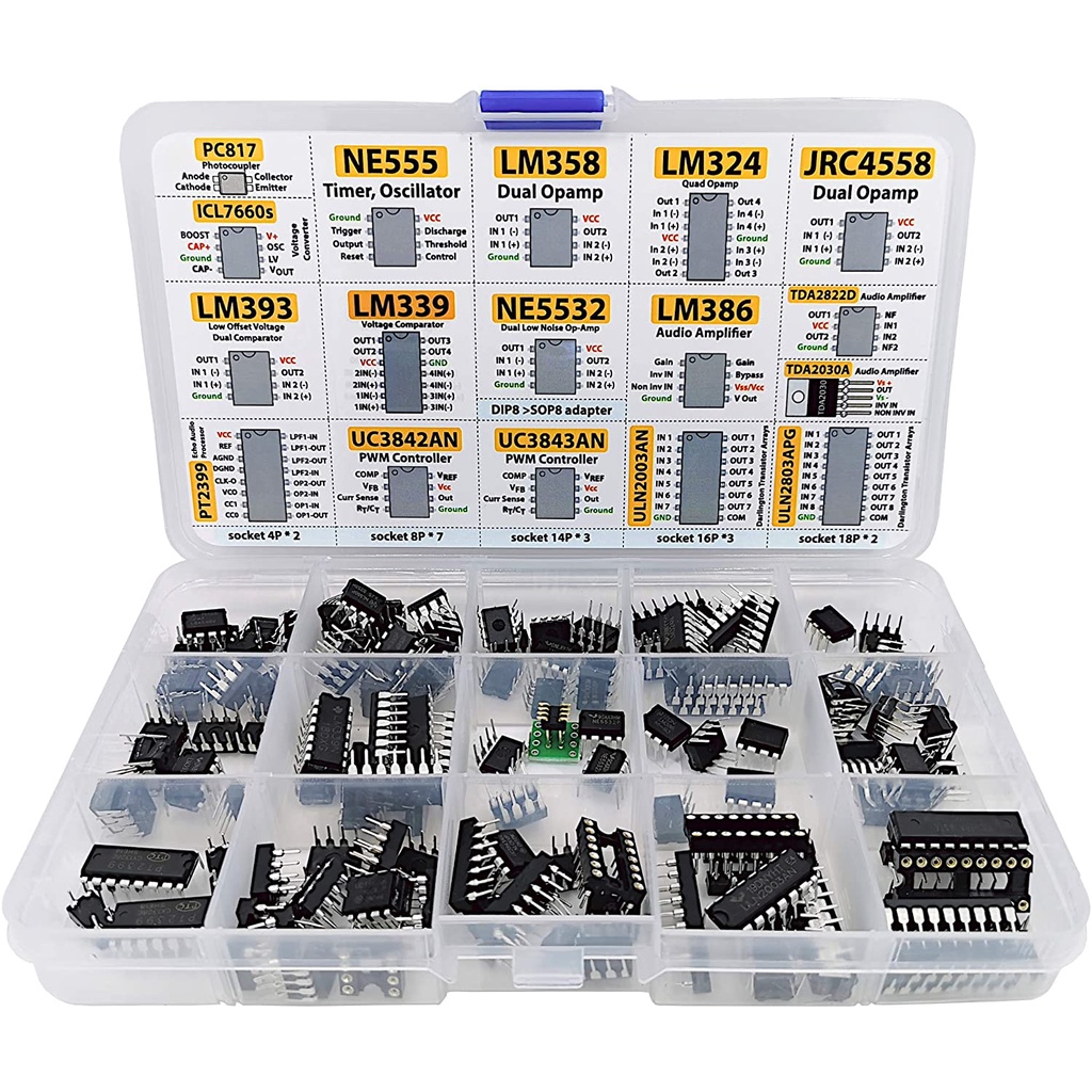 IC芯片集成组合150 个运算放大器opamp振荡器pwm, PC817, NE55, LM358, LM324插座 | 蝦皮購物