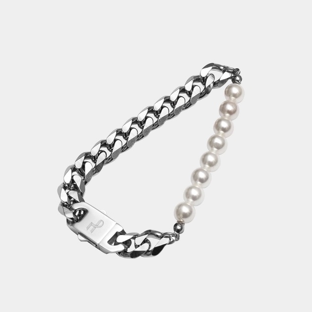 (Wings Select) Recovery 9MM珍珠斜邊粗扁手環 鋼鍊 手鍊 穿搭 配件 手環 珍珠 時裝 | 蝦皮購物