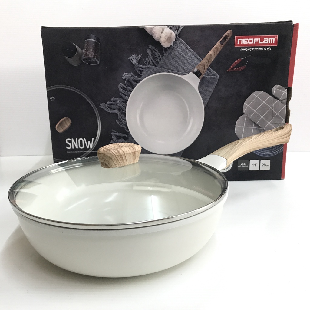 全新現貨 免運 Neoflam Snow 28cm 白色炒鍋 (附玻璃鍋蓋) | 蝦皮購物