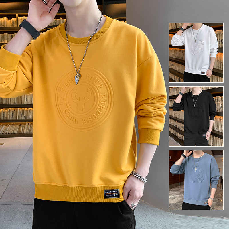 M-4XL 衛衣秋季新款潮流印花寬鬆圓領衛衣 男生長袖T恤 港風復古簡約印花百搭T恤 長袖衛衣 大學T 圓領套頭衛衣 | 蝦皮購物