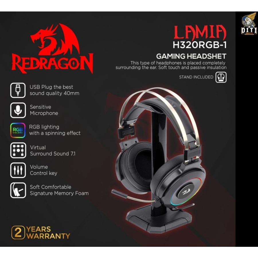 Redragon 遊戲耳機 RGB 帶支架 LAMIA 2 H320 RGB | 蝦皮購物