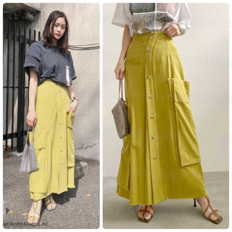 ☆NFNL☆ 現貨 AMERI VINTAGE 日幣18150 復古休閒時髦感 不對稱大口袋設計排扣長裙 | 蝦皮購物