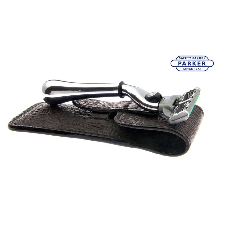 GOODFORIT / 美國Parker Mach3 Travel Razor袖珍旅行鍍鉻刮鬍刀具/水牛皮套 | 蝦皮購物