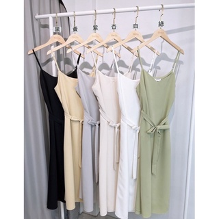 Joyii | 細肩腰綁帶素長洋裝 現貨+預購 | 蝦皮購物