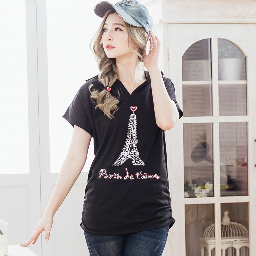 視覺美型 日系水鑽鐵塔圖印長版連帽上衣 onlyyou 中大尺碼 MIT台灣製 【A3229】 | 蝦皮購物