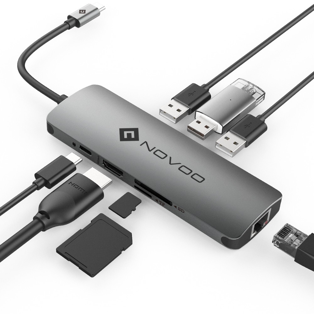 【NOVOO】USB Type-C PD HUB八合一多功能集線器/讀卡機(MacBook好搭檔)【杰鼎奧拉】 | 蝦皮購物