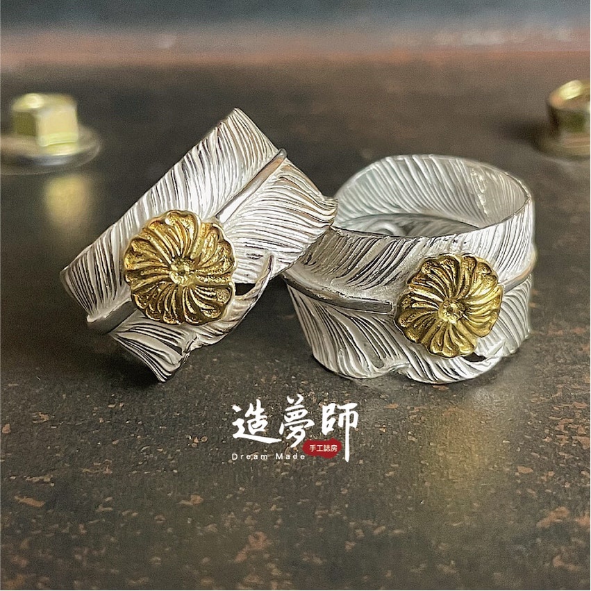 造夢師 手工訂製【Goro's高橋吾郎】【高端復刻】大薔薇點金 素銀羽毛戒指 925純銀 戒指/指環/開口戒 | 蝦皮購物