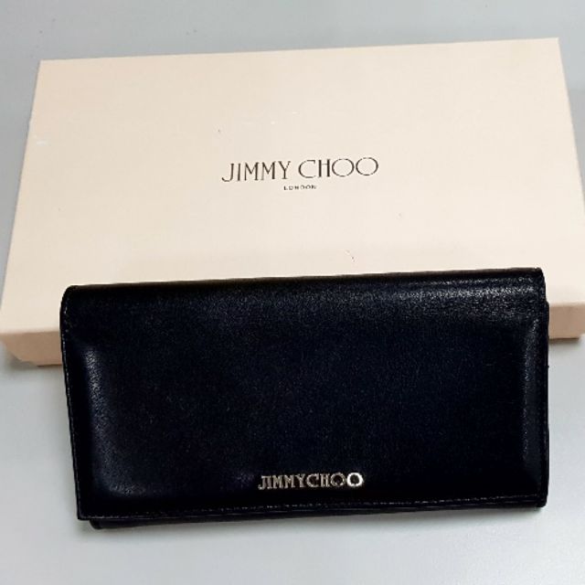 《現貨/二手9成新》Jimmy Choo REMY 浮刻 Logo 扣式長夾（黑色） | 蝦皮購物