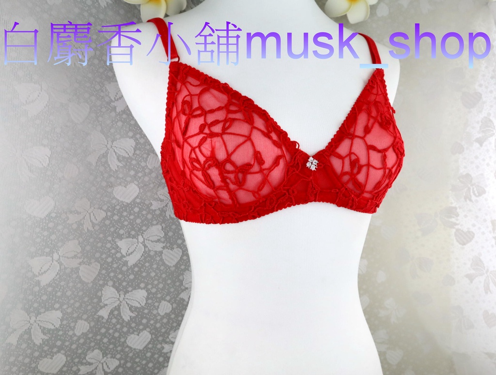 尺寸34B=75B,36B=80B-紅色幸運草情網亮光紗透膚薄蕾絲軟鋼圈-792＊白麝香小舖全新MURENA夢漣娜性感系 | 蝦皮購物