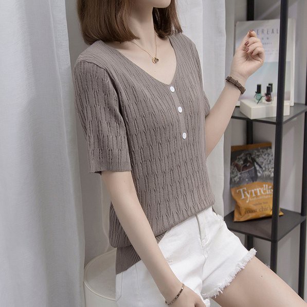 短袖 大尺碼 V領 L-4XL 新款2021夏装大码女装冰丝上衣胖mm短袖T恤 2F114-455.胖胖美依 | 蝦皮購物