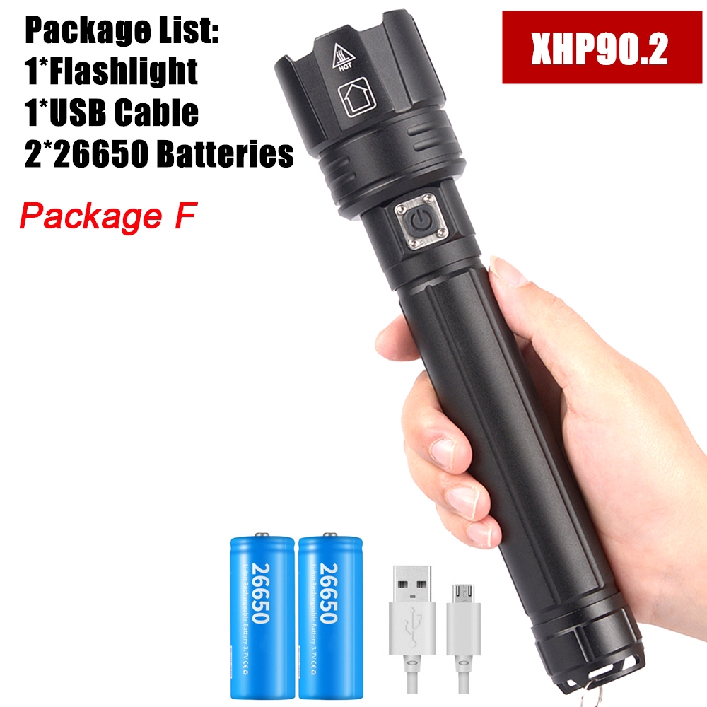 2020年新款XHP90.2 LED超亮手電筒26650 USB可充電XHP70.2燈18650電池防水可伸縮調焦 | 蝦皮購物