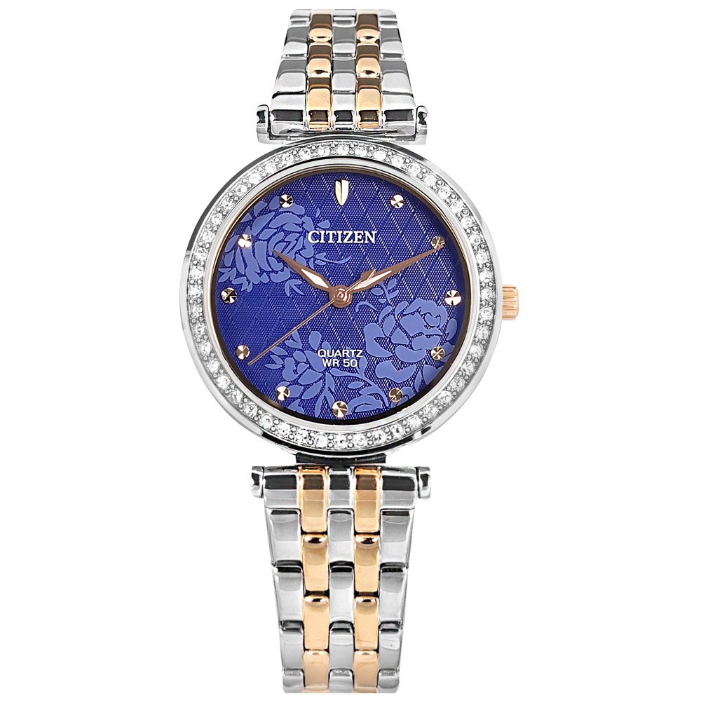 【金台鐘錶】CITIZEN星辰 時尚女錶 晶鑽 錶徑30mm 半金 (藍面) 防水50m ER0218-53L | 蝦皮購物
