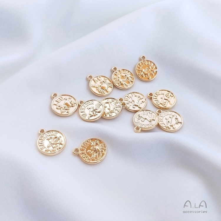ALGD22-保色14K包金十二12星座吊墜圓牌掛件diy手工手鏈項鏈飾品掛墜配件 | 蝦皮購物