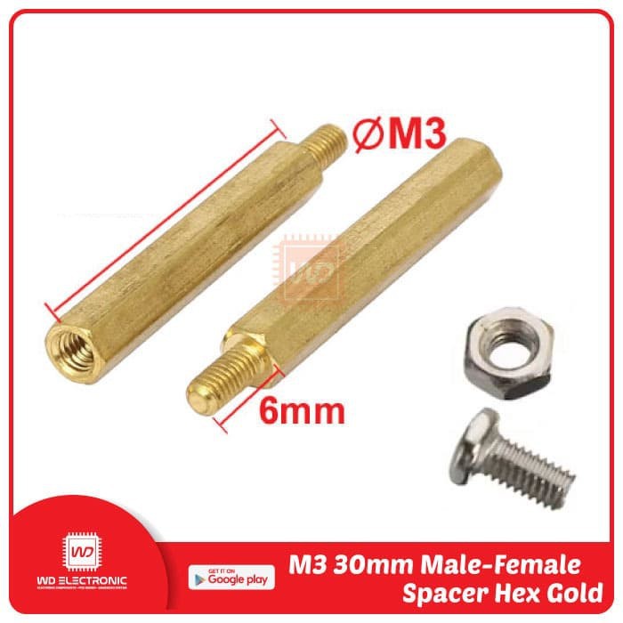 Spacer M3 30mm Spacer Gold Hex 3cm 公對母,帶螺絲和螺母 | 蝦皮購物