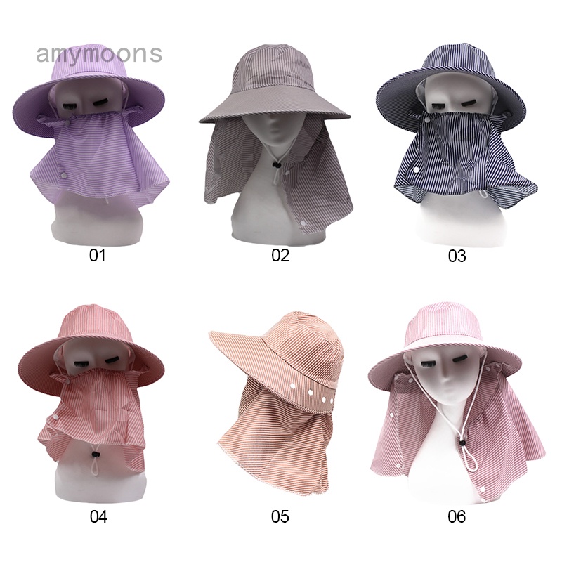 Amymoons 春款採茶帽 夏天條紋可拆卸太陽帽 女大沿帽騎車防晒遮陽帽 蝦皮購物