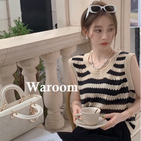 Waroom|售完不補 S57條紋針織鏤空背心/短袖|洞洞背心|外穿辣妹|吊帶背心|針織背心|設計感|馬甲|洞洞|無袖 | 蝦皮購物
