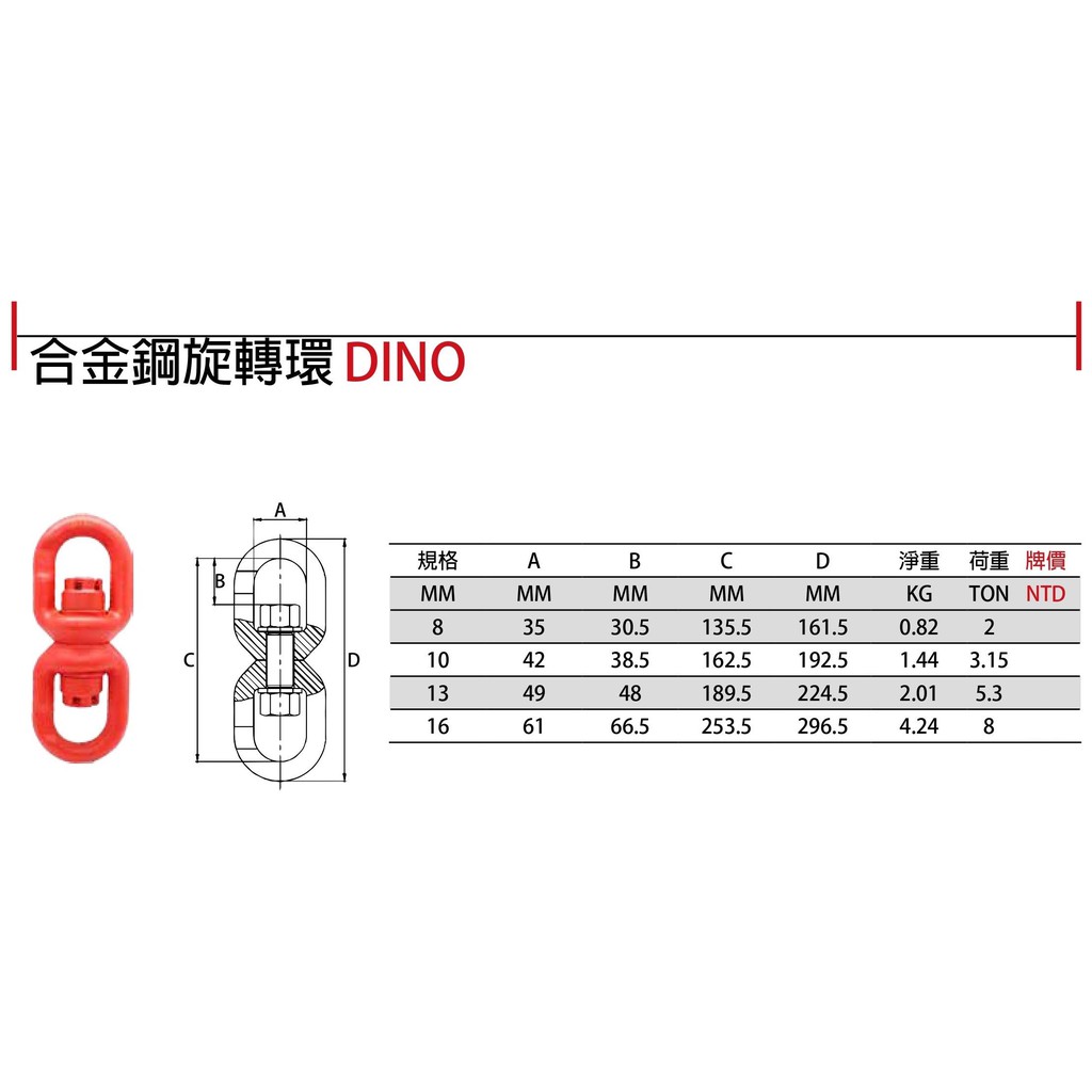 DINO 合金鋼強力轉環 合金鋼旋轉環 2T/3T/5T/8T 價格請來電或留言洽詢 | 蝦皮購物